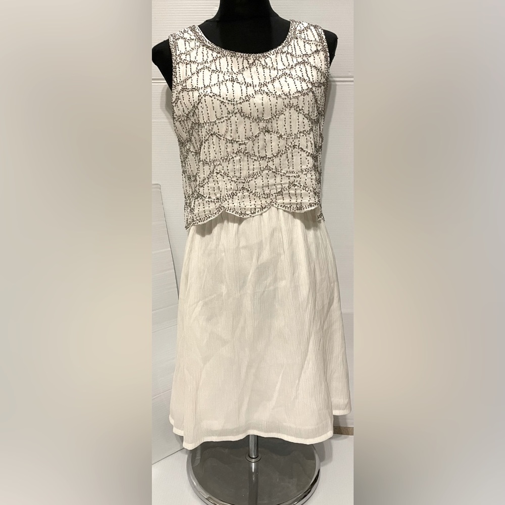 Ayla Silver Detailed Beaded White Dress Cocktail, Sem… - Gem